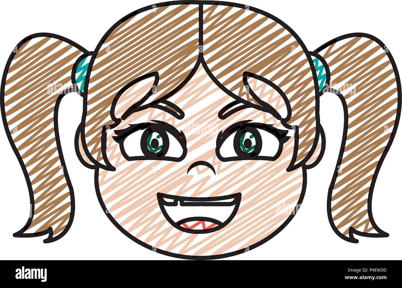 doodle happy child girl head with hairstyle Stock Vector Image & Art ...