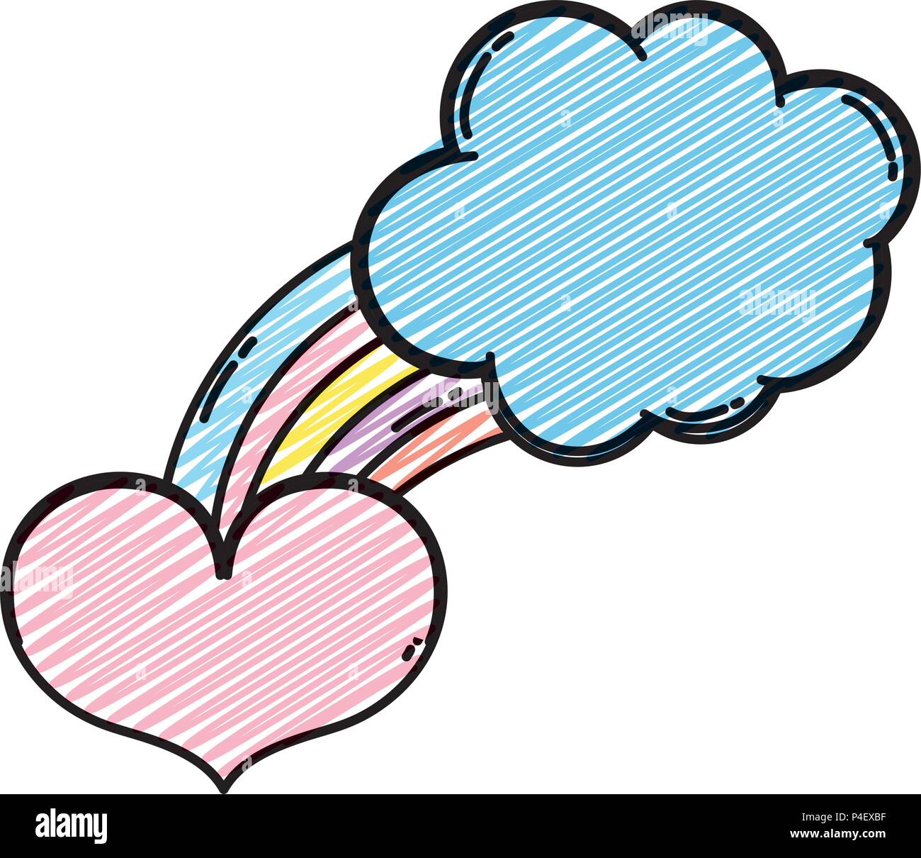 doodle bright rainbow with nature cloud and heart Stock Vector Image ...