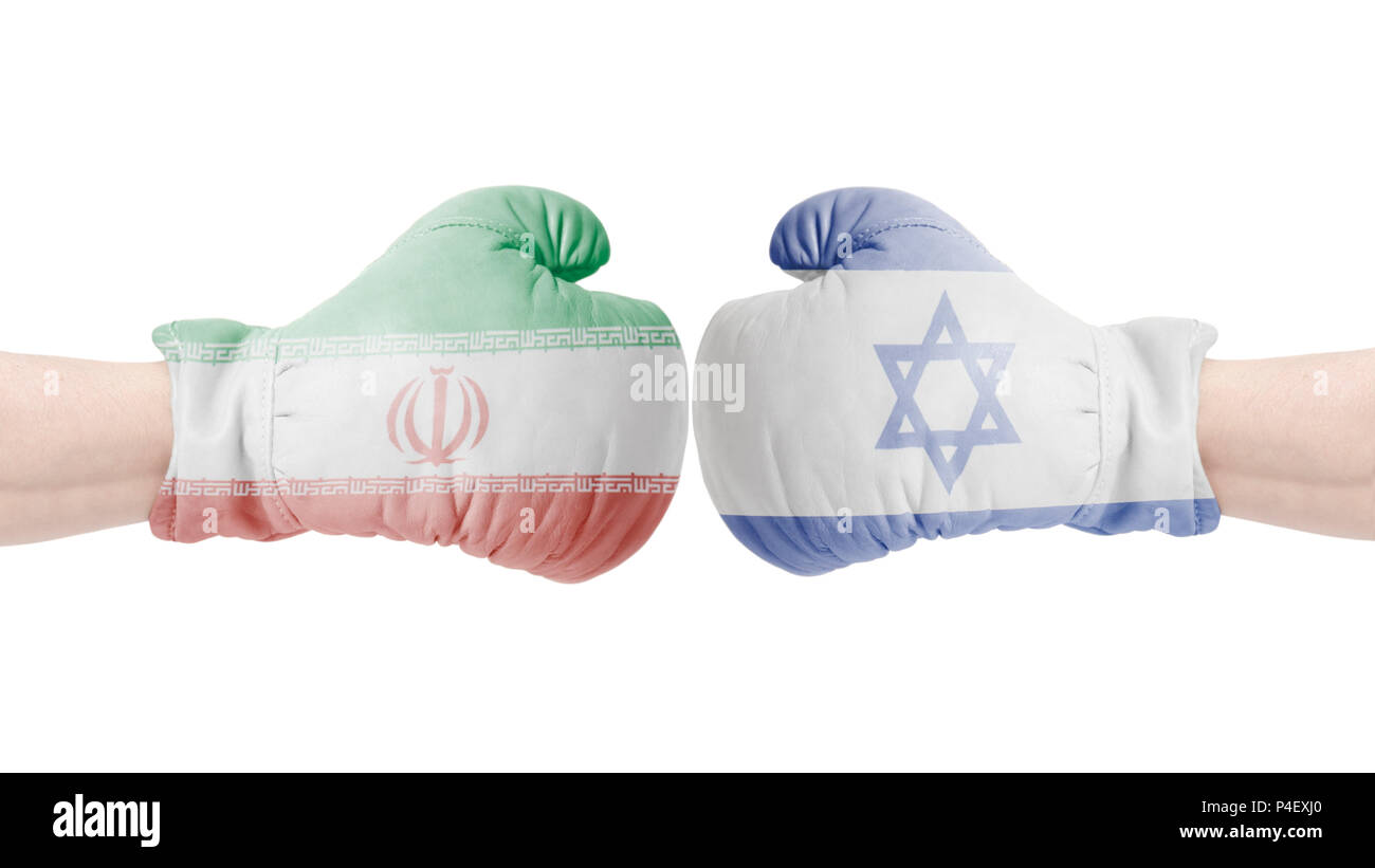 Boxing gloves with Israel and Iran flag.Israel vs Iran concept isolated ...