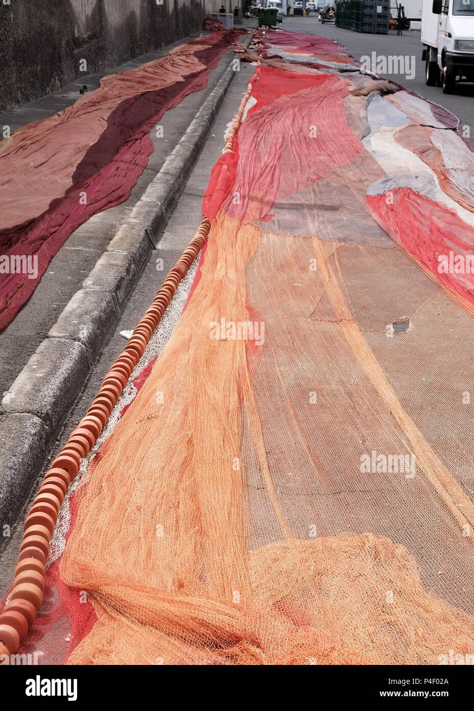June 2018 - Sea fishing nets laid out to dry on the harbour in Tenerife ...