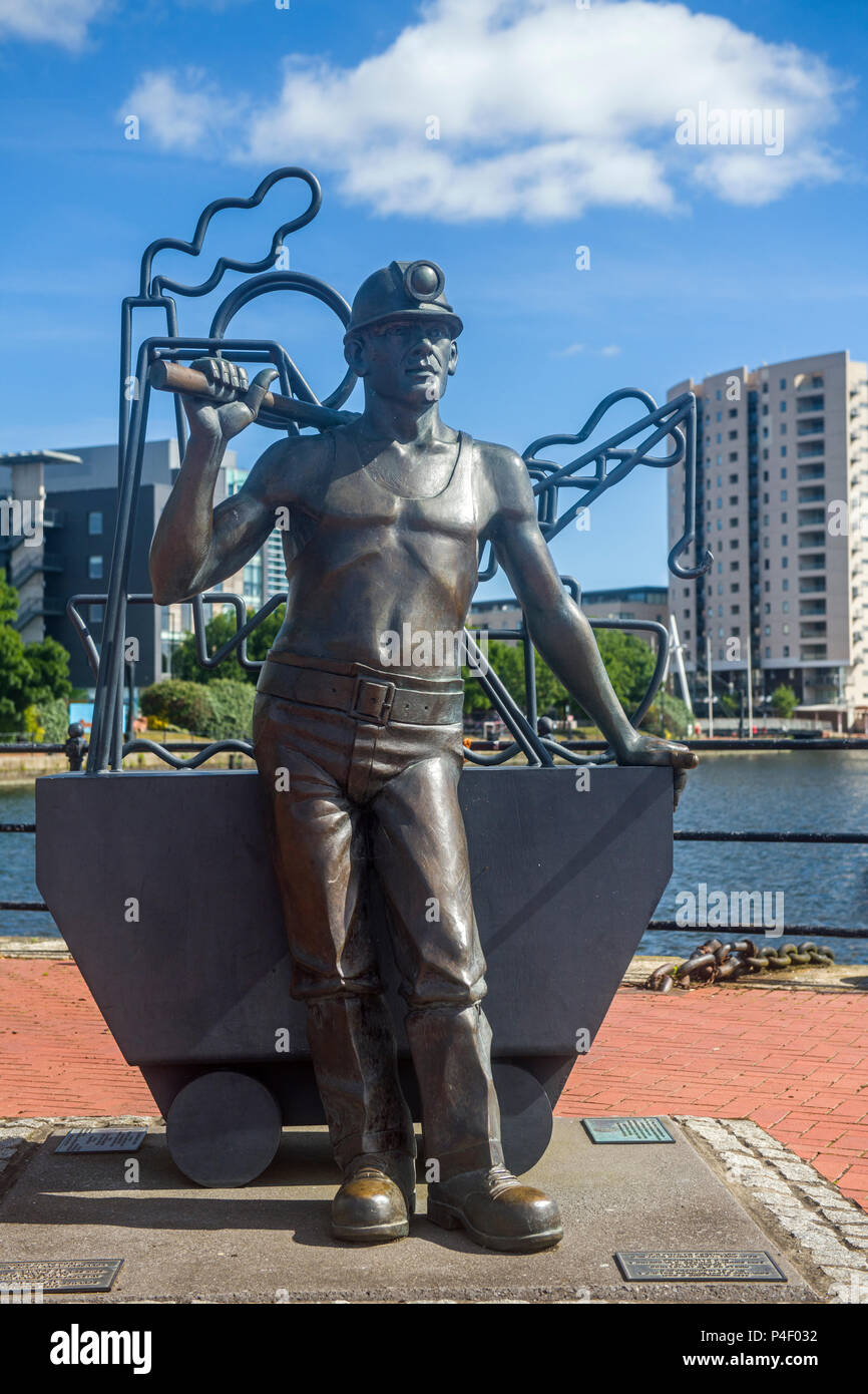 Sculpture of Welsh Coal Miner in Cardiff Bay South Wales Stock Photo ...