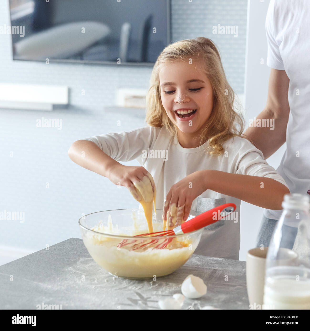 adorable little child cooking breakfast with father Stock Photo - Alamy