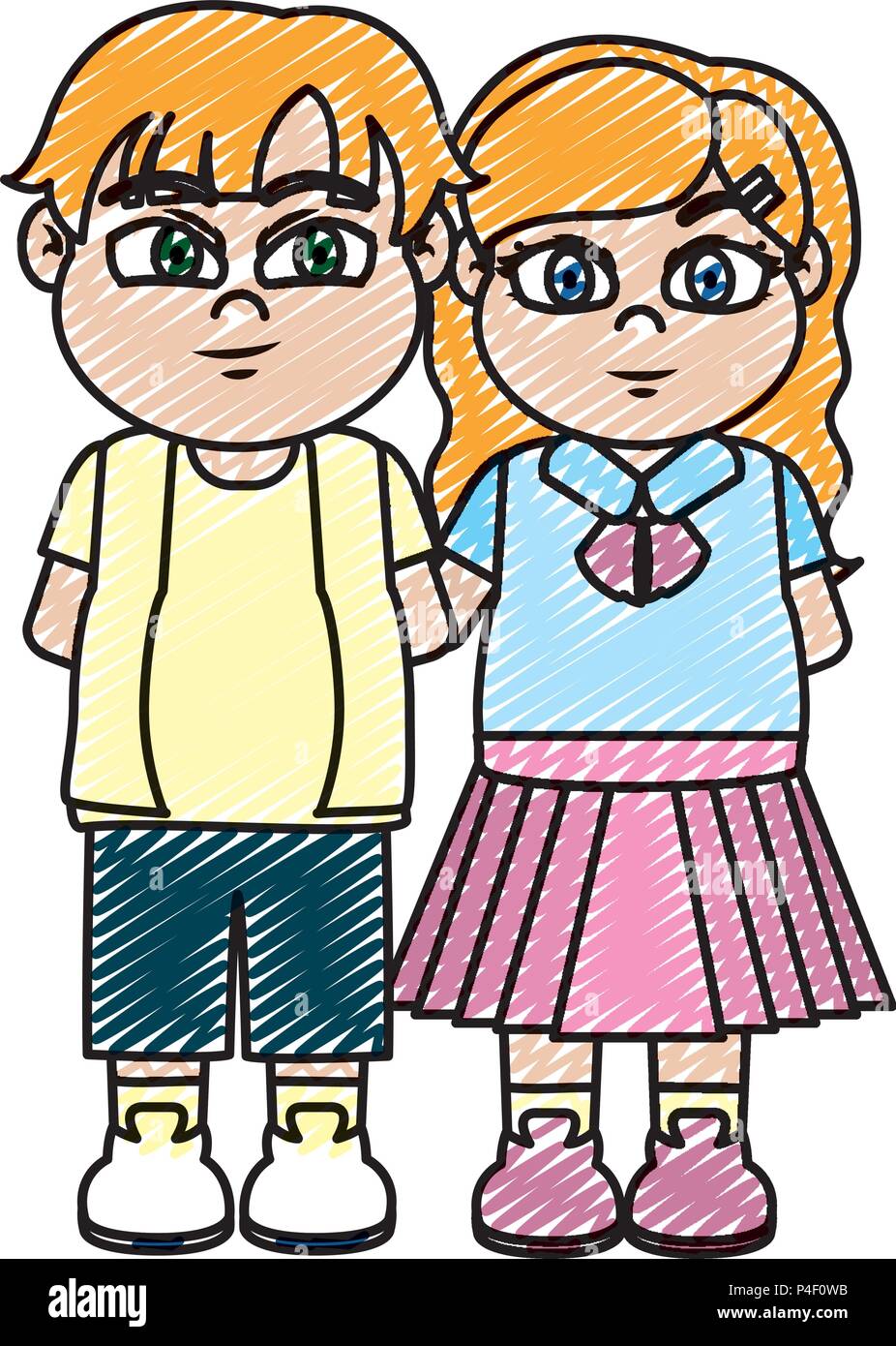 doodle cute girl and boy children friends Stock Vector Image & Art - Alamy