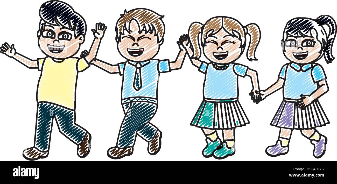 doodle happy students children friends and hairstyle Stock Vector Image ...