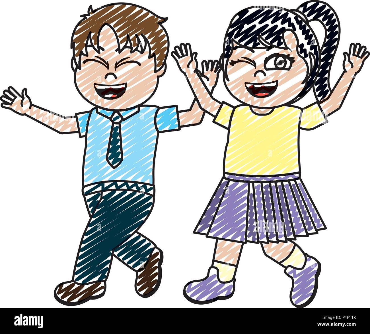 doodle happy boy and girl with hairstyle and clothes Stock Vector Image ...