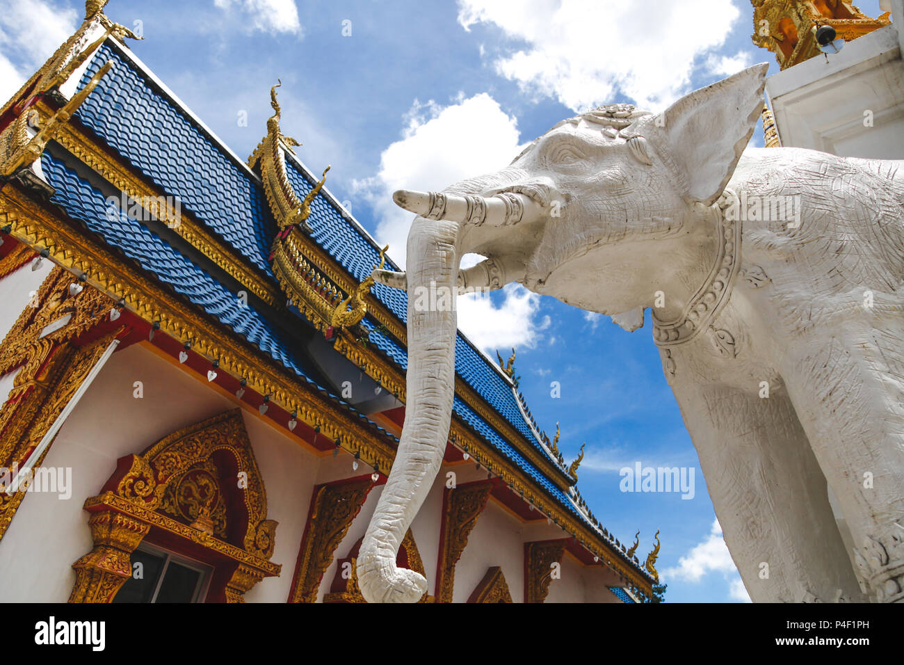 bottom view of white elephant sculpture at thai temple Stock Photo - Alamy