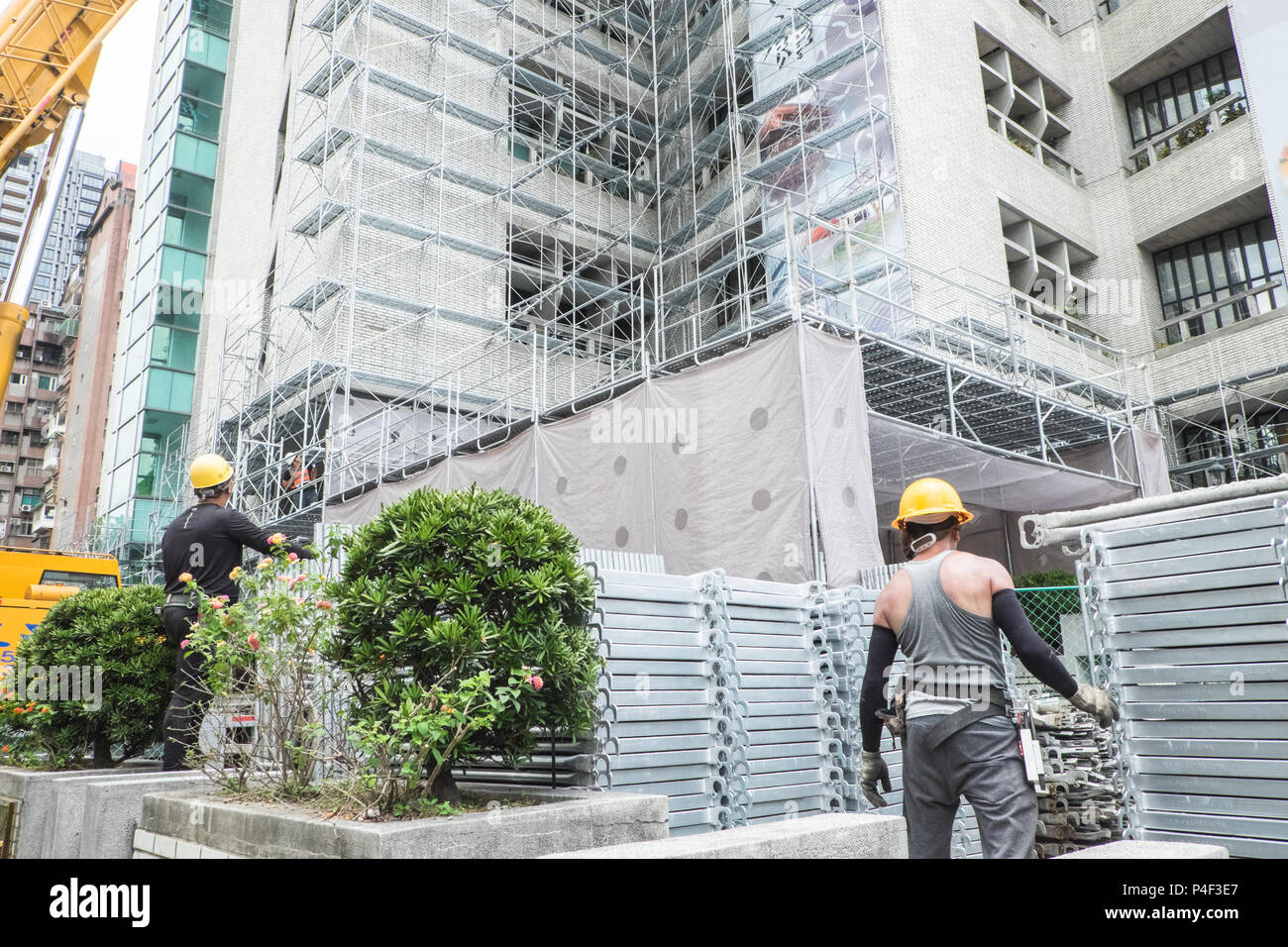Construction,crew,at,site,library,next to, Daan Park,Taipei,Taipei City ...