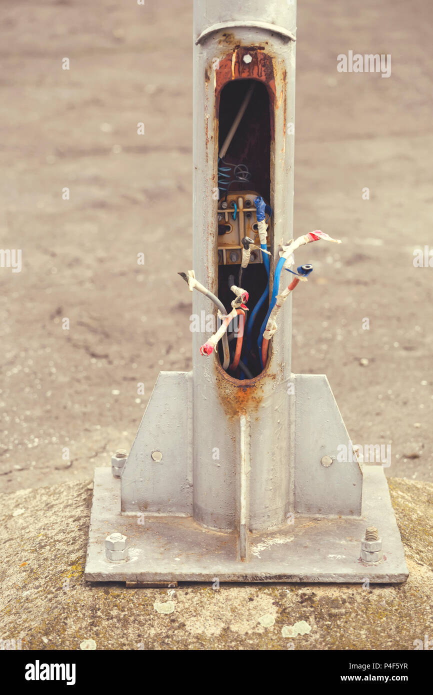 Lightpole copper theft, damaged street lights at street. Selective ...