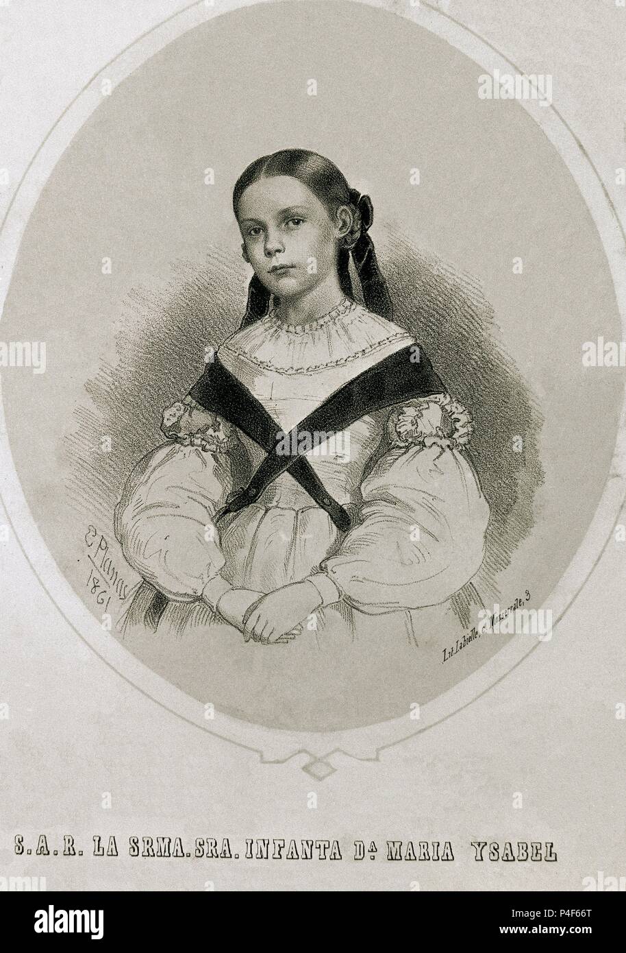 RETRATO DE LA INFANTA MARIA ISABEL (LA CHATA) - LITOGRAFIA 1861. Author ...