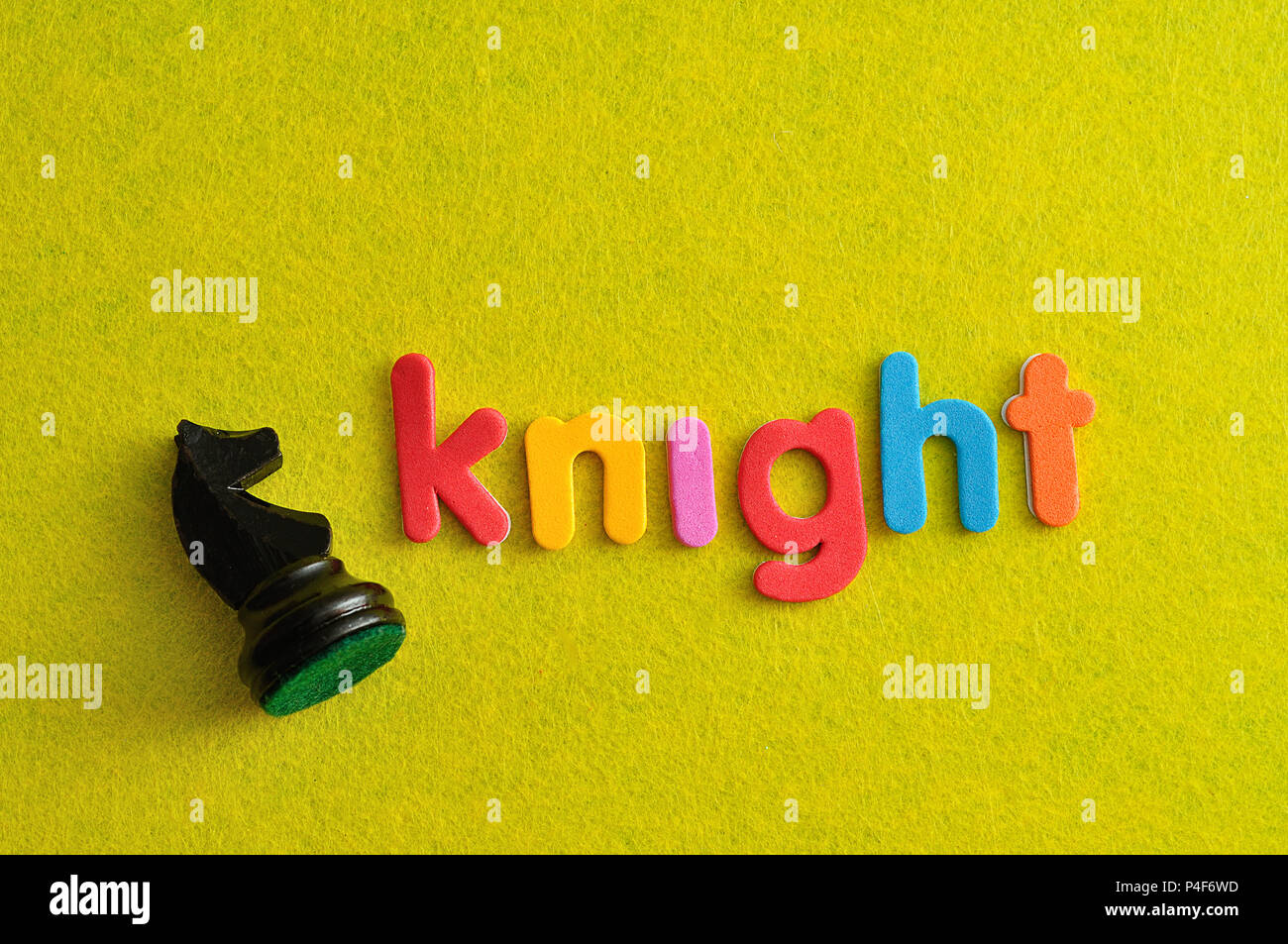 A knight chess piece with the word knight on a yellow background Stock ...