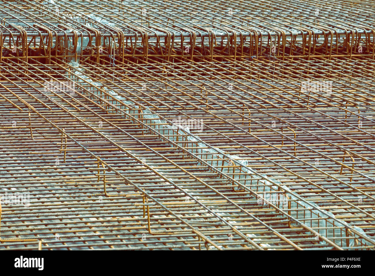 Reinforcing rebar background, before foundation pouring begins ...
