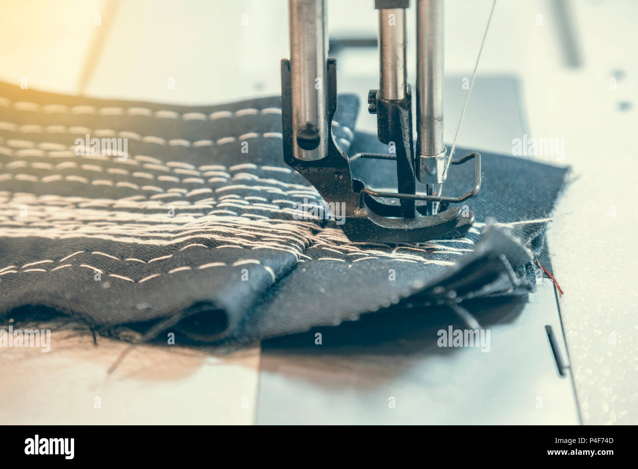 Sewing machine head detail and material. Selective focus and vintage ...