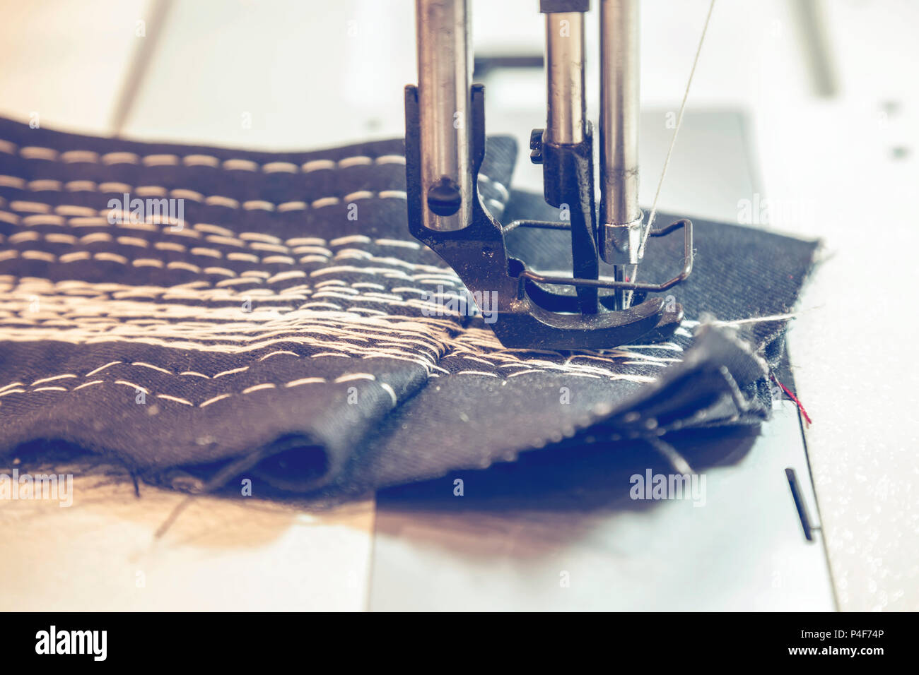Sewing machine head detail and material. Selective focus and vintage ...