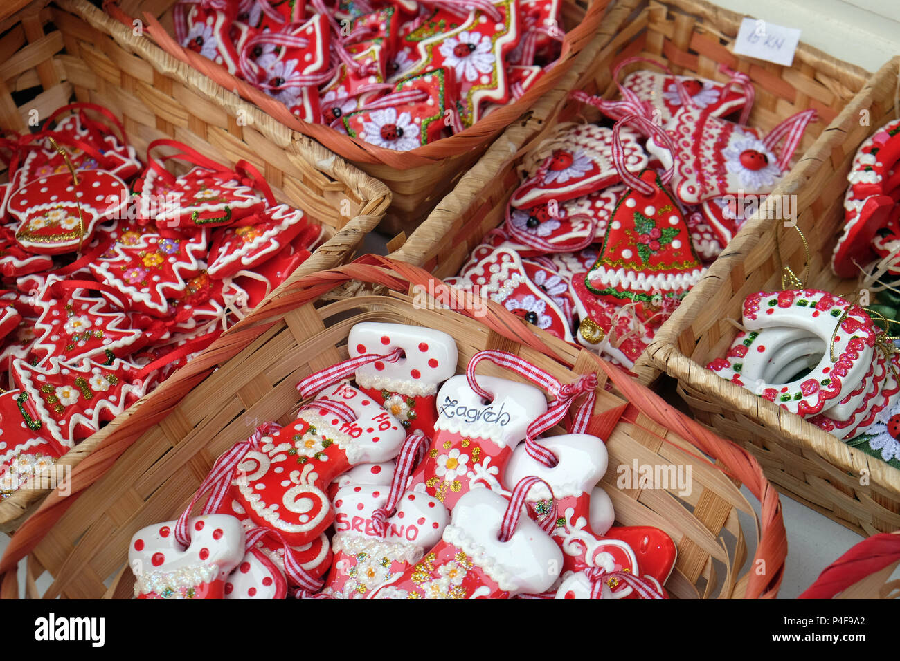 Advent in Zagreb, Croatia. A vendor selling hand made Christmas ...