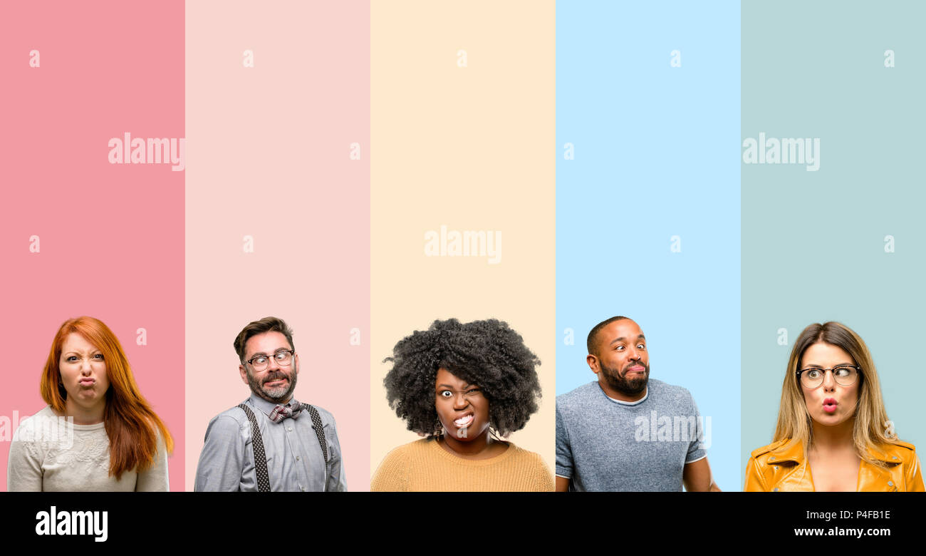 Cool group of people, woman and man making funny face fooling Stock ...