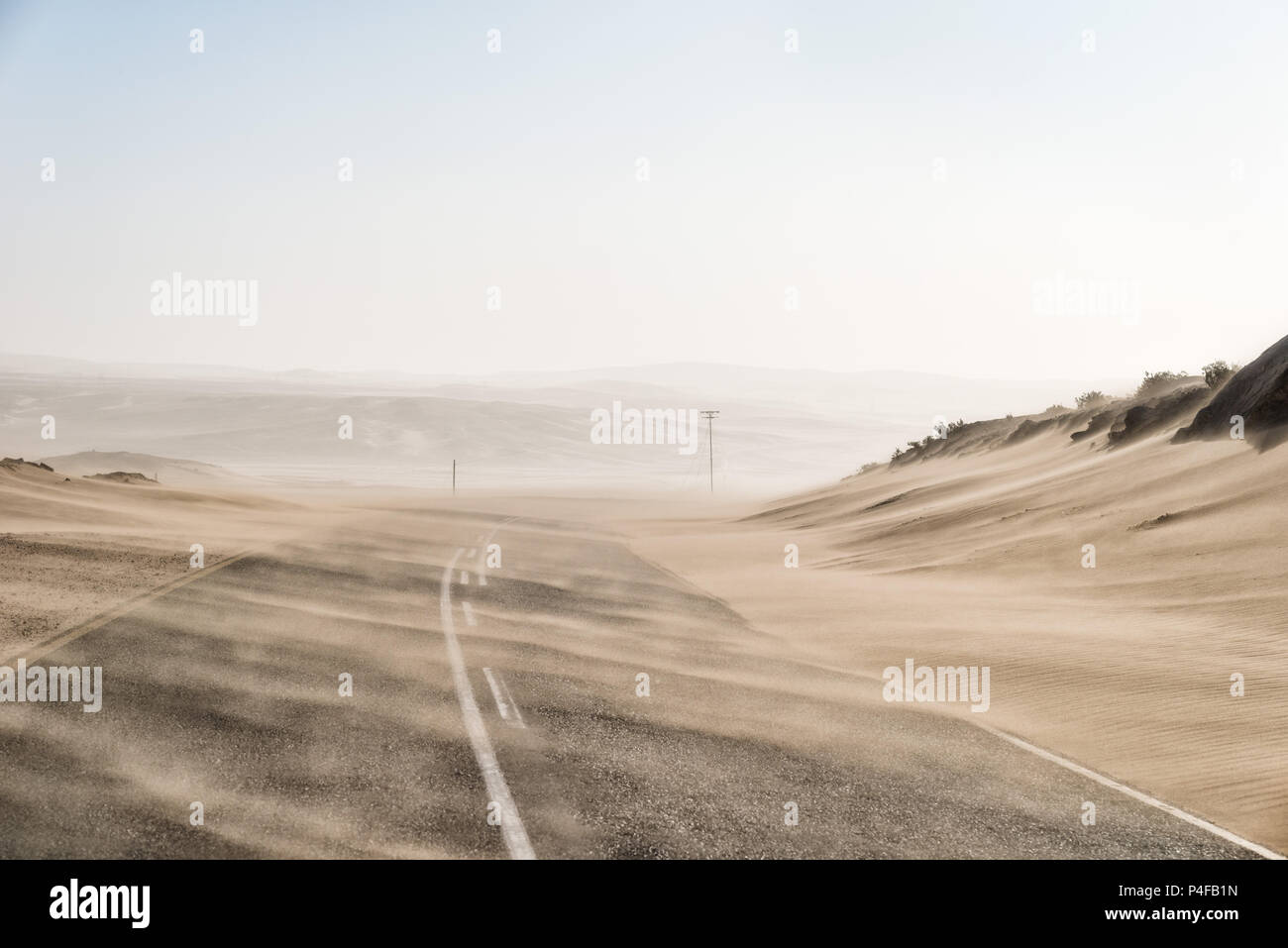 Sand Storm Across Lonely Desert Road in Southern Namibia taken in ...