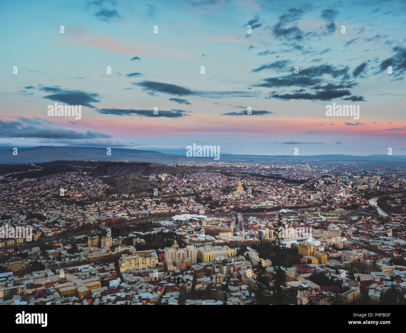 aerial view of city in Georgia and sky at sunset Stock Photo - Alamy