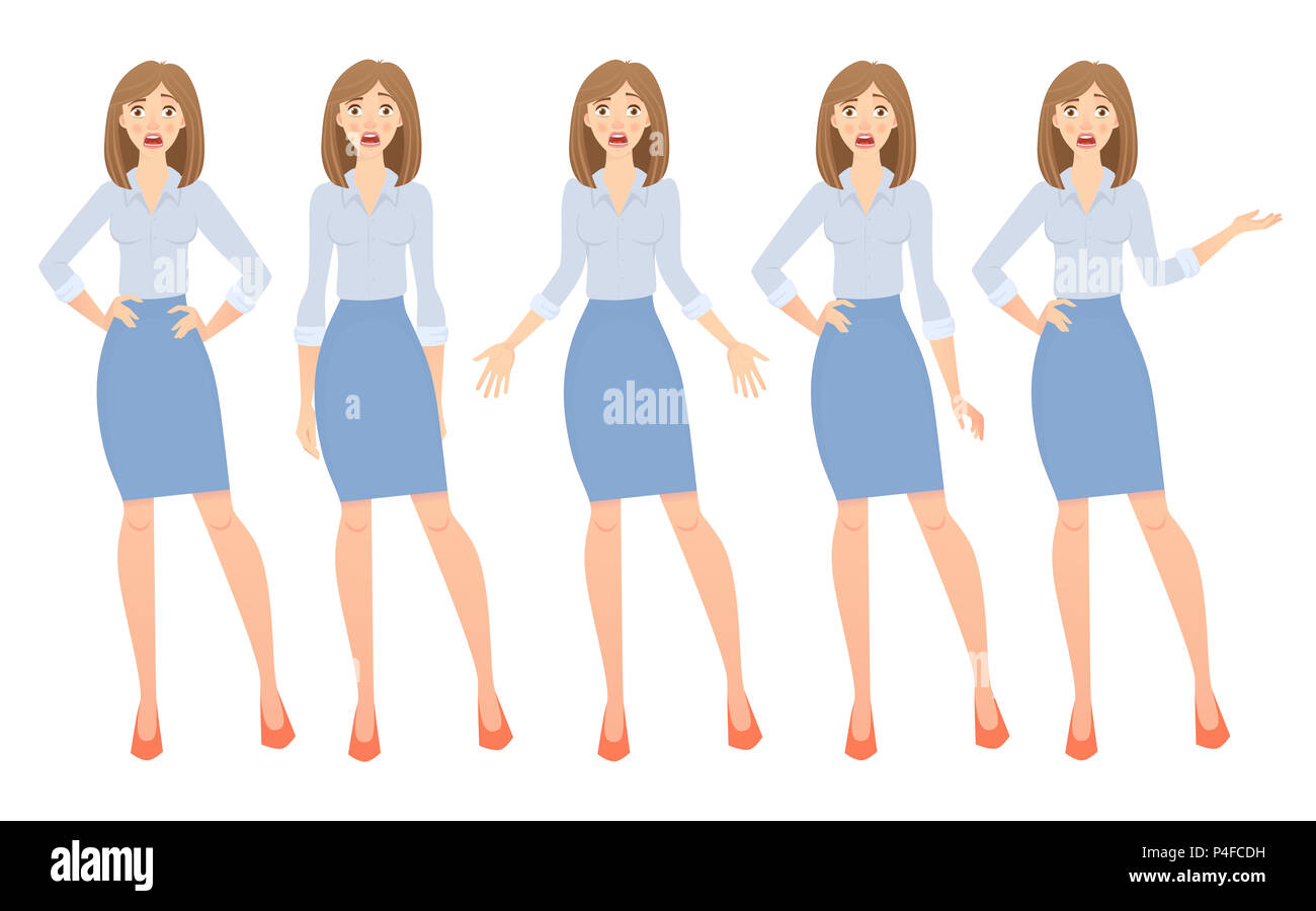 Business woman set. Set of female gestures and postures illustration ...