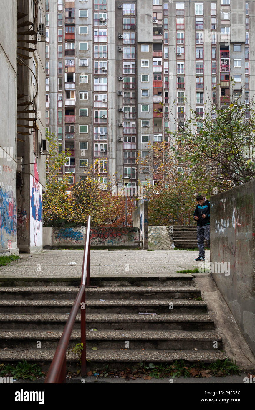Belgrade, Serbia, prefabricated housing estate at Ulica Yurija Gagrina ...