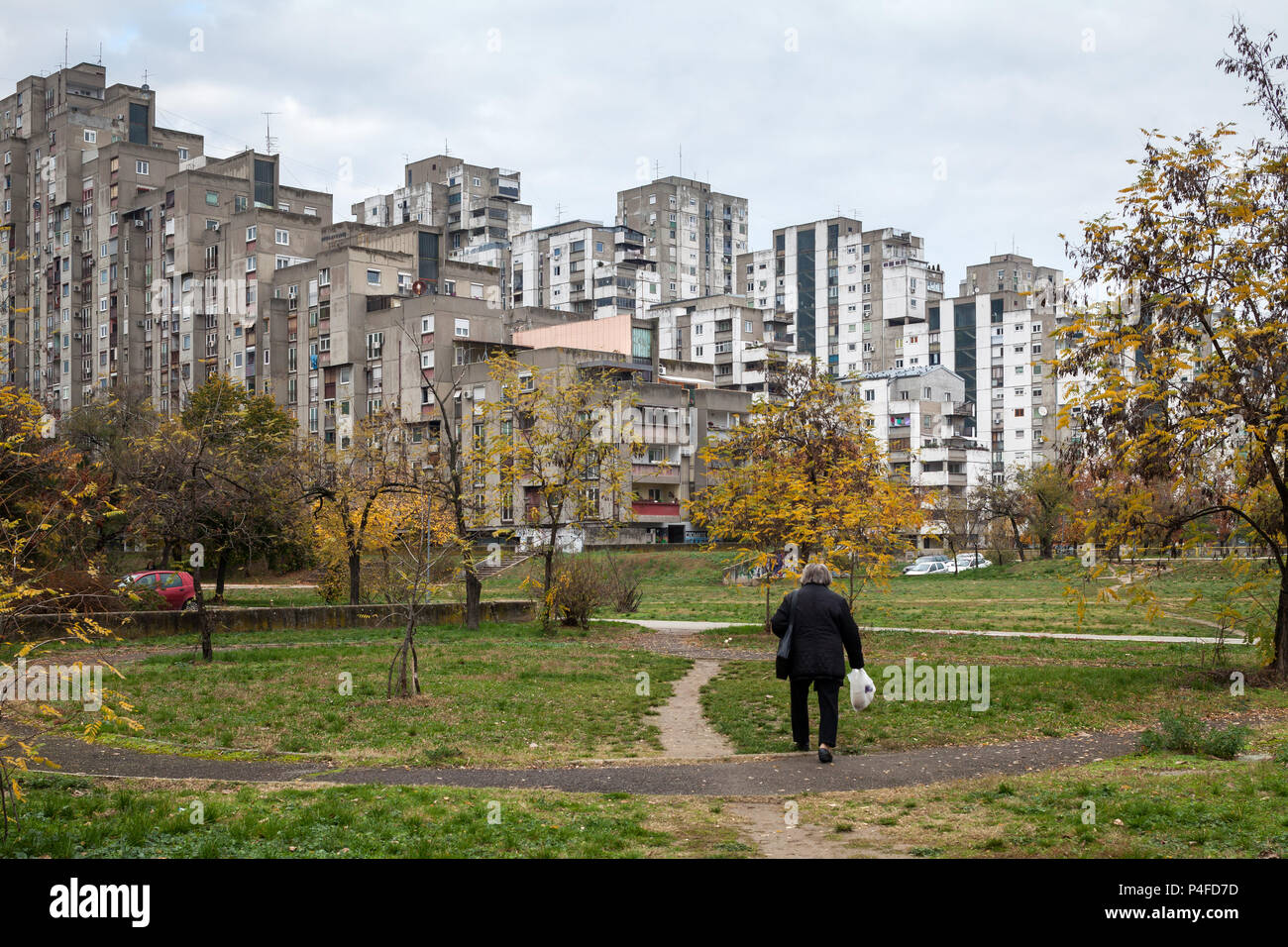 Belgrade, Serbia, prefabricated housing estate at Ulica Yurija Gagrina ...