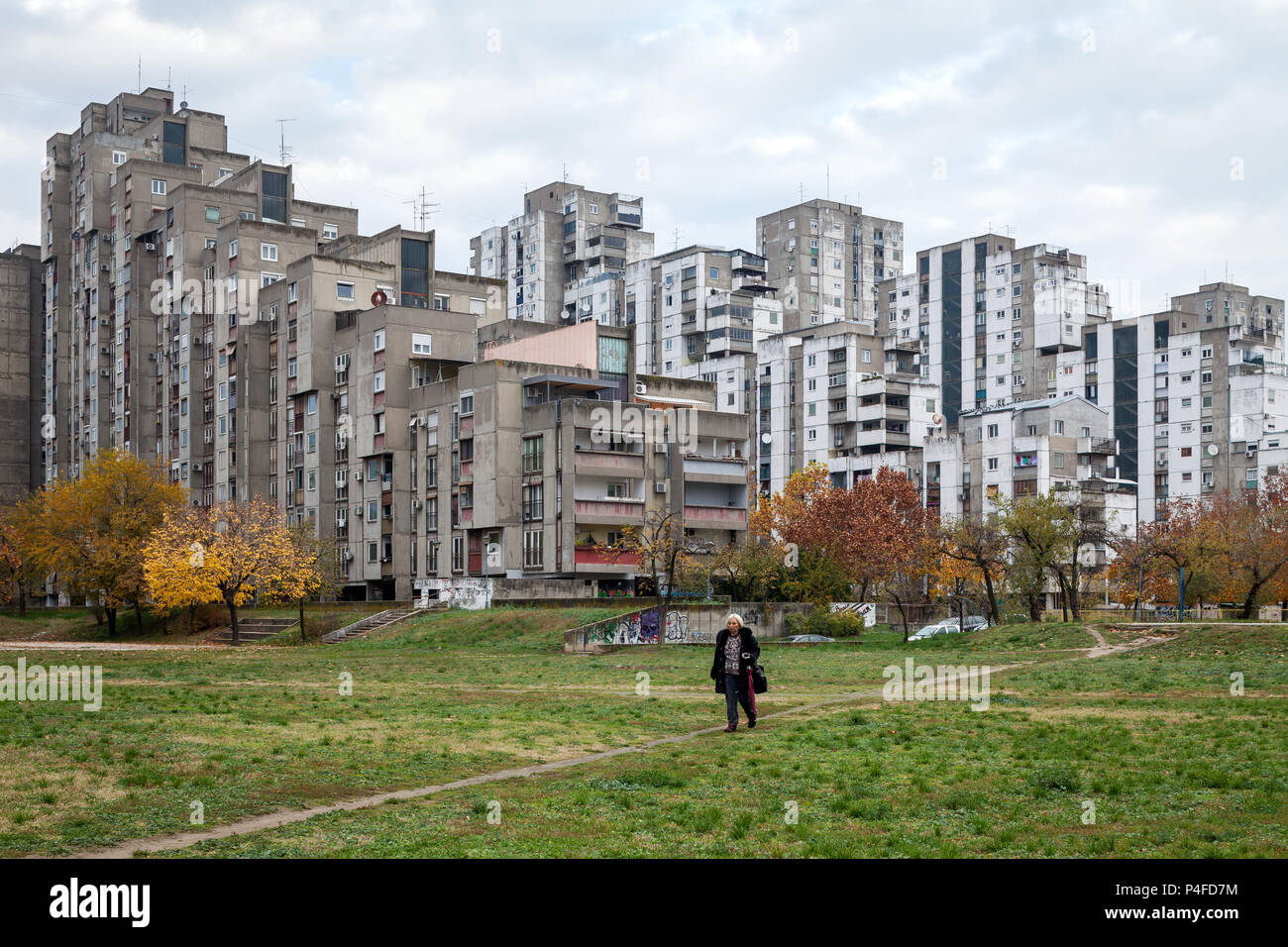 Belgrade, Serbia, prefabricated housing estate at Ulica Yurija Gagrina ...