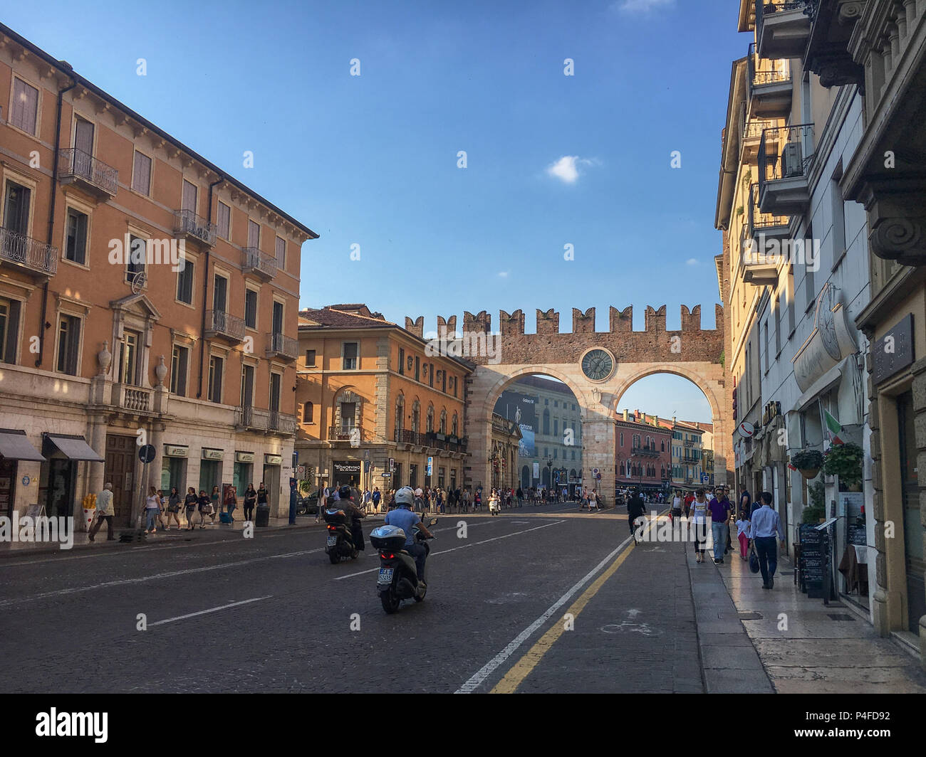 Verona, Italy – May 26, 2017: A marble and red-brick gateway called ...