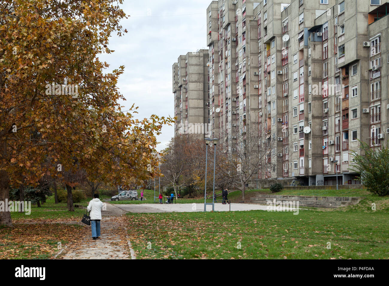 Belgrade, Serbia, prefabricated housing estate at Ulica Yurija Gagrina ...