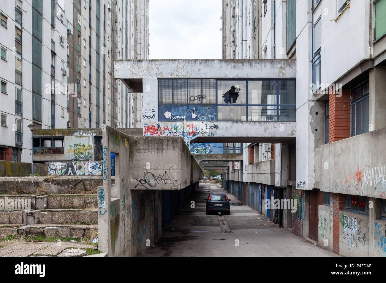 Belgrade, Serbia, prefabricated housing estate at Ulica Yurija Gagrina ...