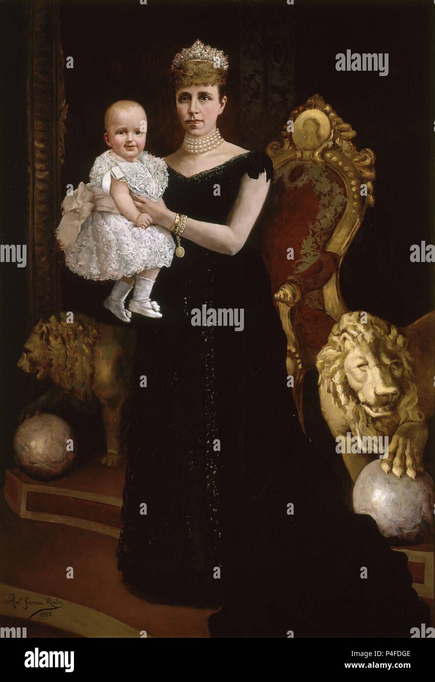 RETRATO DE REINA REGENTE MARIA CRISTINA DE HABSBURGO CON ALFONSO XIII ...