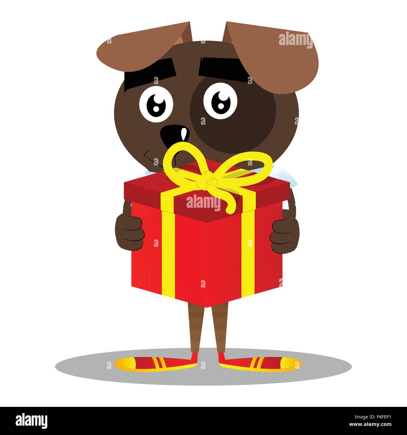 Cartoon illustrated business dog holding big gift box Stock Vector ...