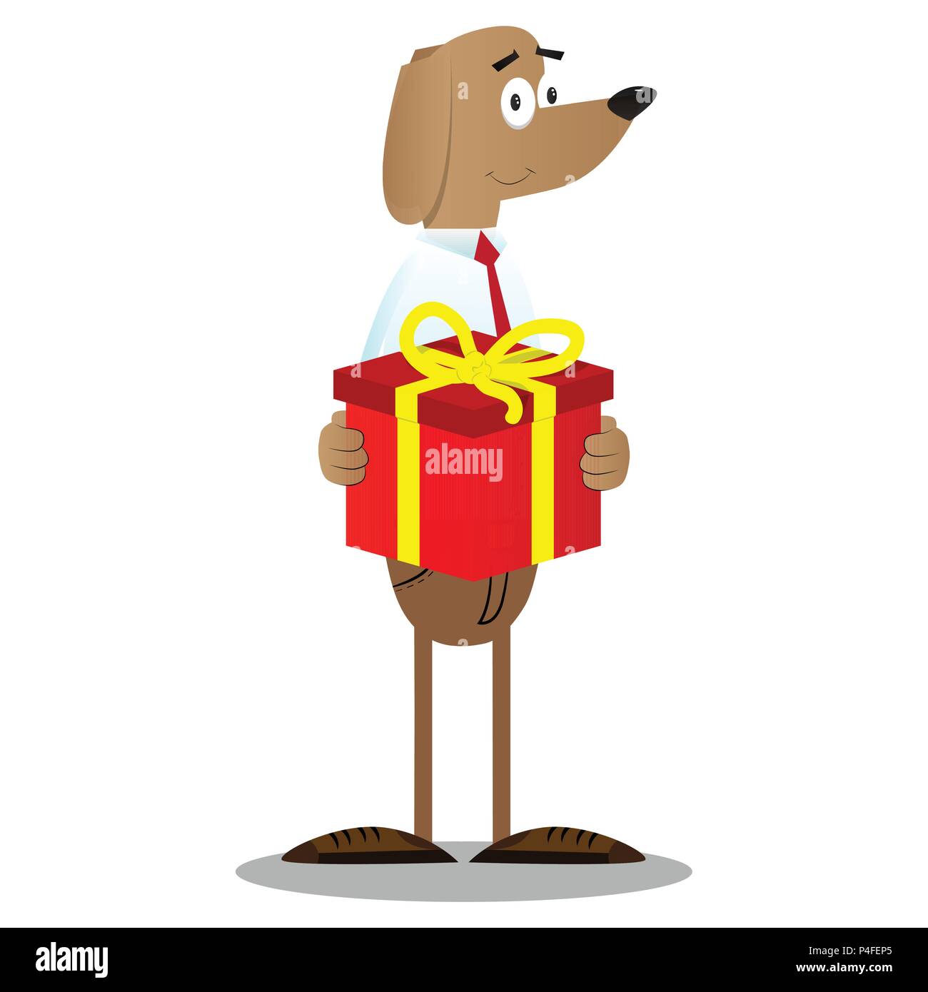 Cartoon illustrated business dog holding big gift box Stock Vector ...
