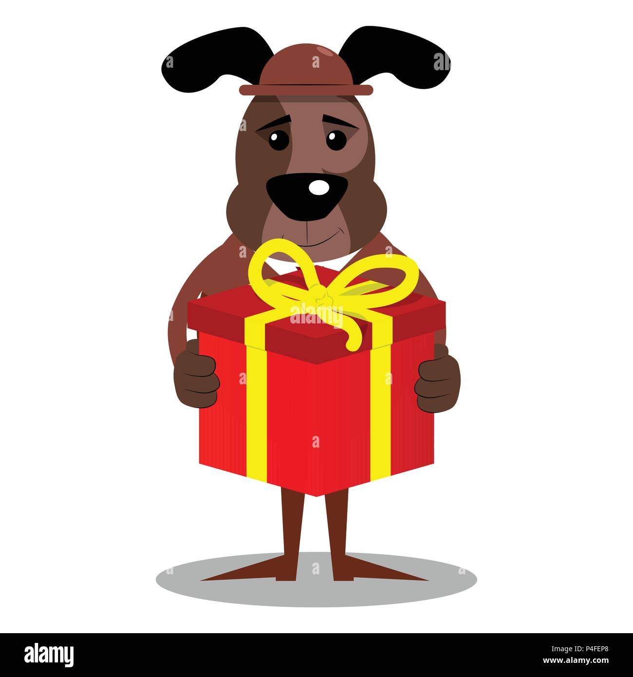 Cartoon illustrated business dog holding big gift box Stock Vector ...