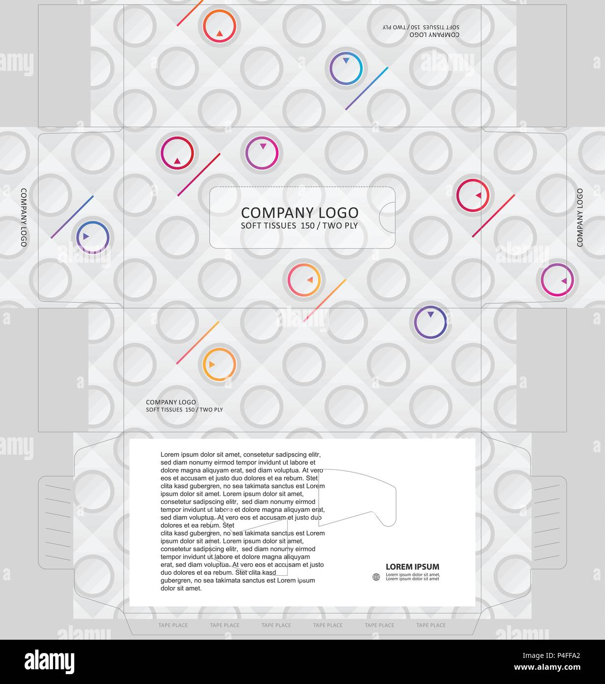 Lozenge pattern with colorful circles on white box. Tissue box template ...