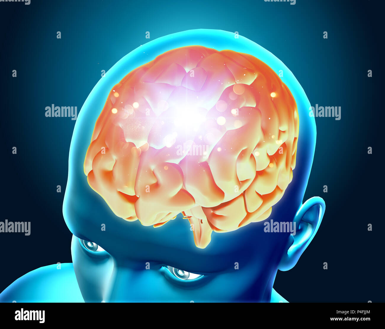 3D render of a medical figure showing male brain highlighted Stock ...