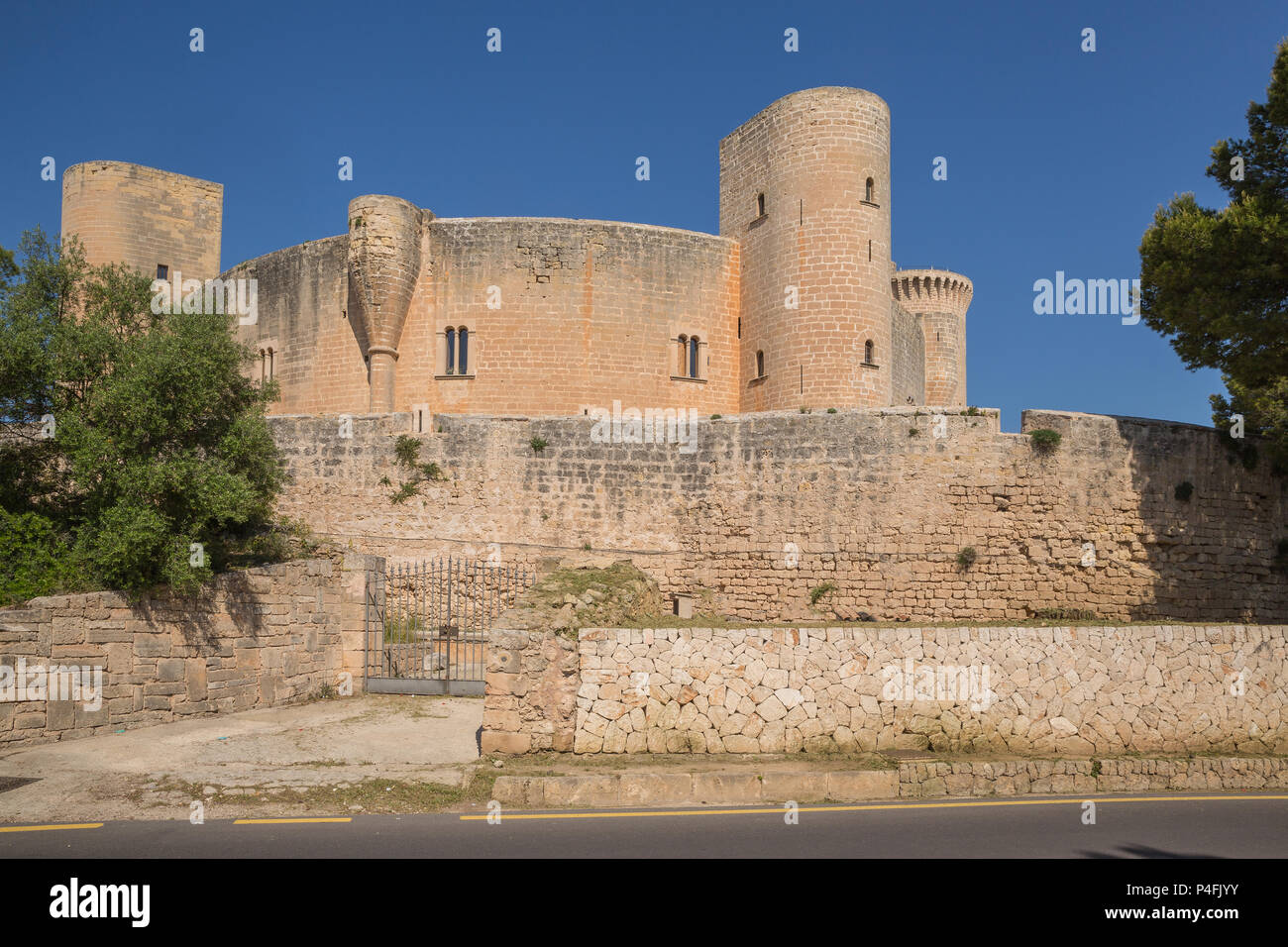 Old fortified castle high above Palma in Majorca Spain Stock Photo - Alamy