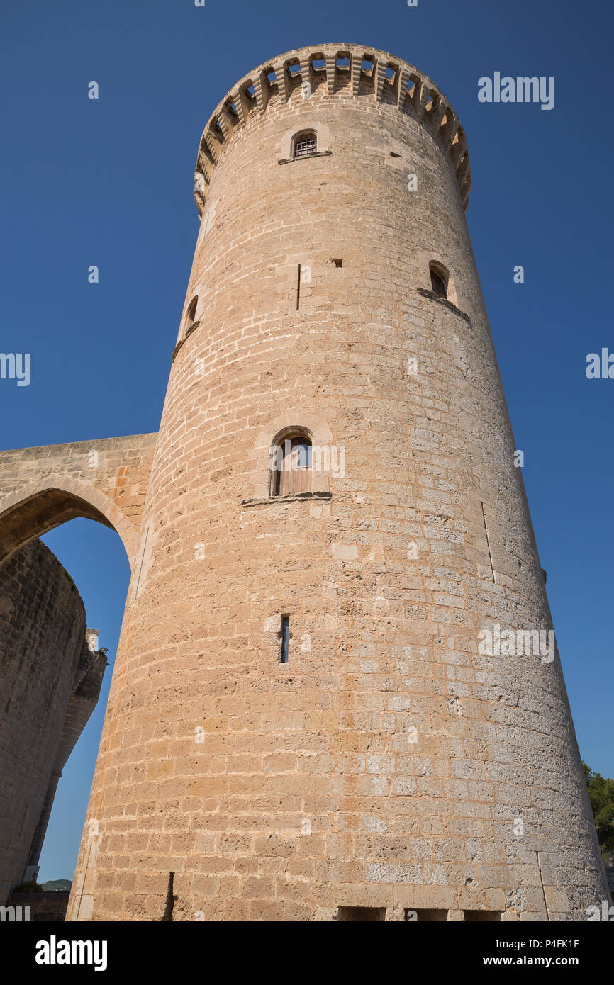 Old fortified castle high above Palma in Majorca Spain Stock Photo - Alamy
