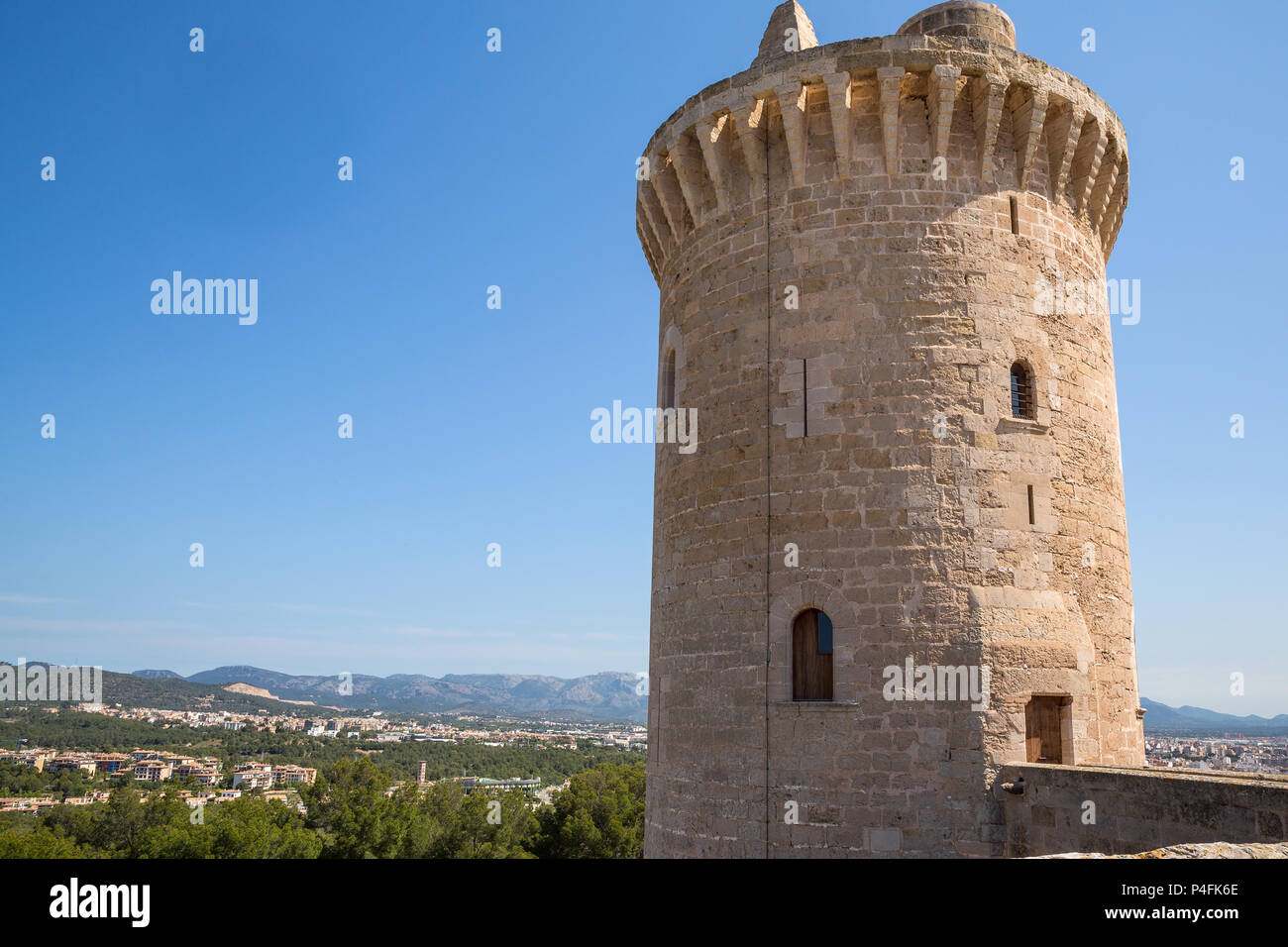 Old fortified castle high above Palma in Majorca Spain Stock Photo - Alamy