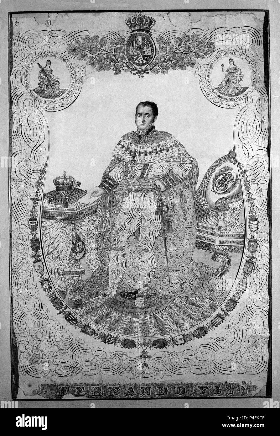 FERNANDO VII REY DE ESPAÑA. Location: MUSEO DE HISTORIA-GRABADOS BLANCO ...