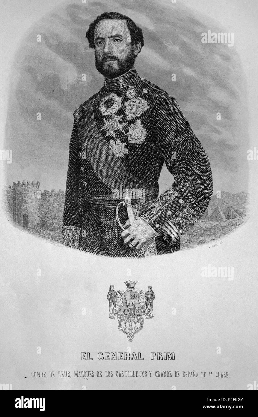 RETRATO DEL GENERAL PRIM - GRABADO S XIX. Location: MUSEO ROMANTICO ...