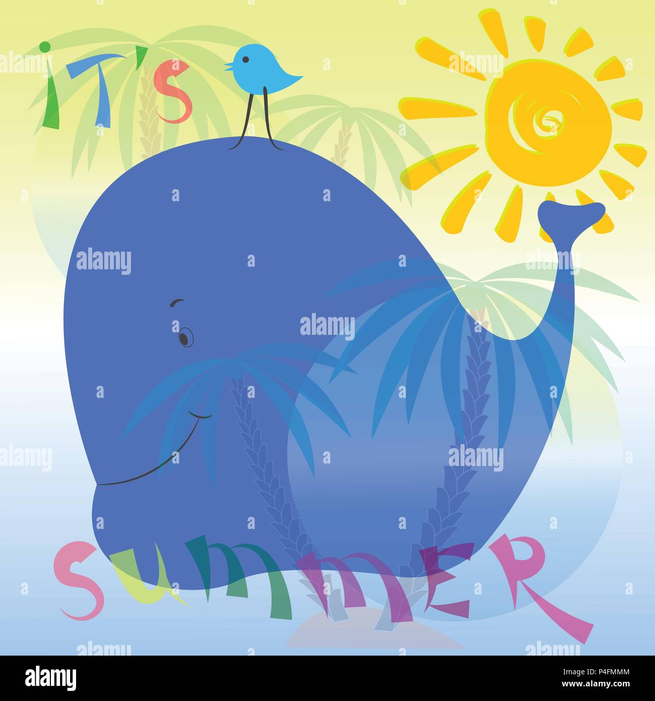 whale and little bird summer illustration Stock Vector Image & Art - Alamy