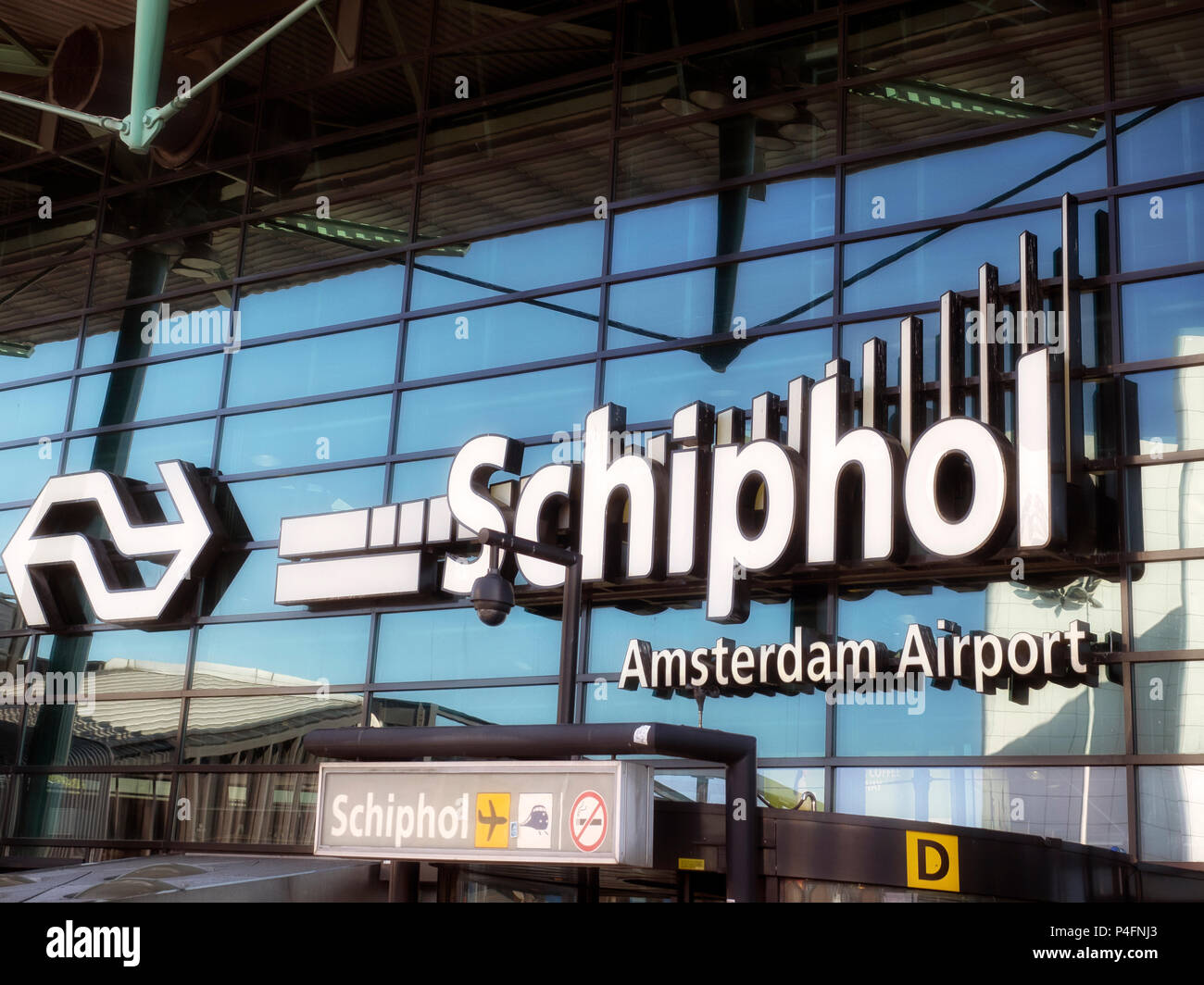 AMSTERDAM, NETHERLANDS - MAY 02, 2018: Sign above Schiphol Airport ...