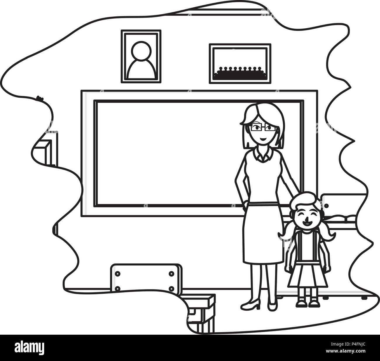 line teacher with girl student in the school classroom Stock Vector ...