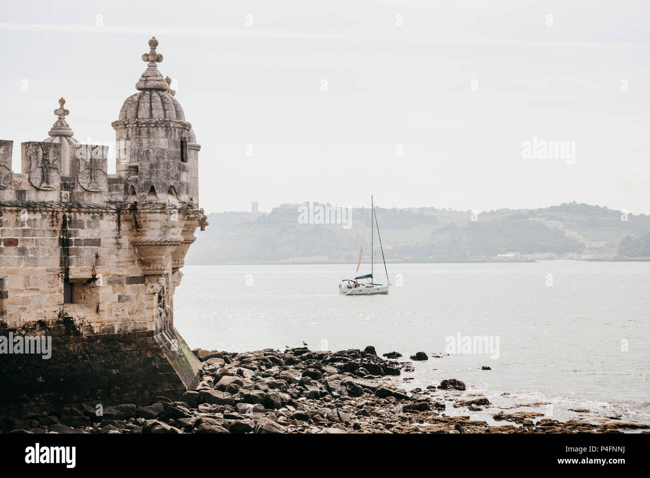 Wonderful view in Lisbon. On the left side is the part of Torre de ...