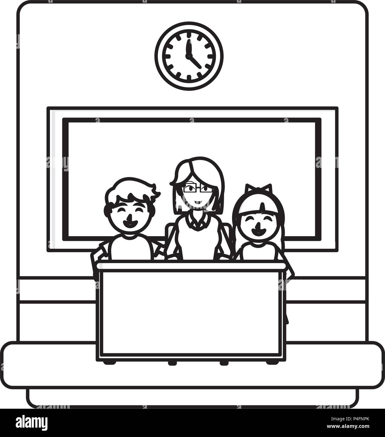 line teacher explain students activities in her desk Stock Vector Image ...