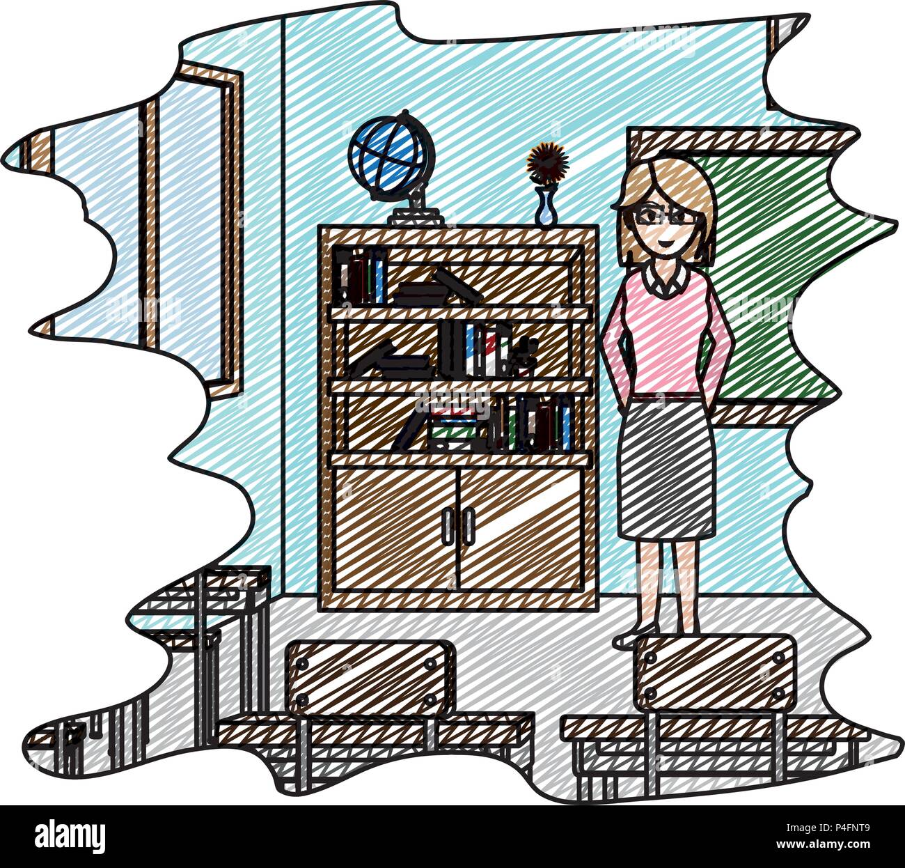 doodle education teacher in the school knowledge classroom Stock Vector ...