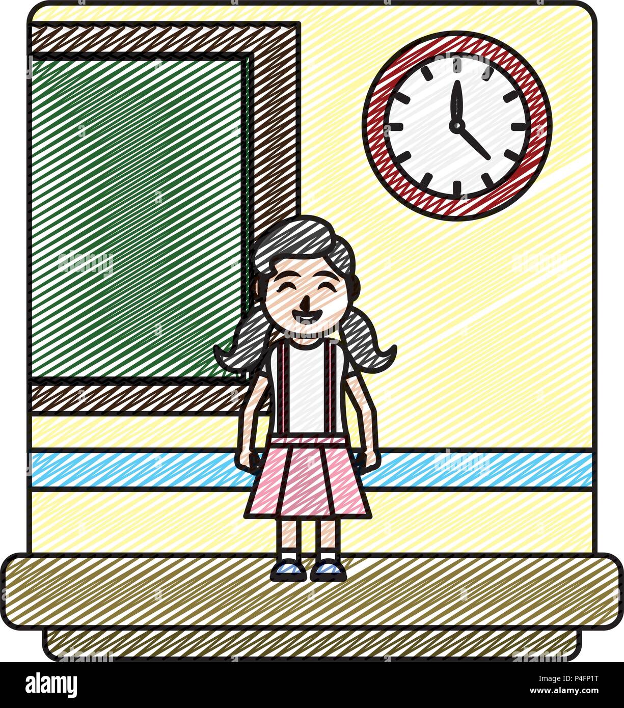 doodle cute girl student in the school classroom Stock Vector Image ...