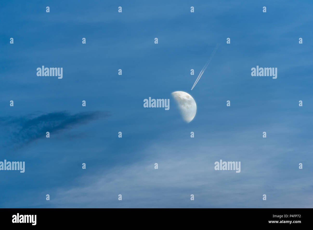 The airplane flying to the moon Stock Photo - Alamy