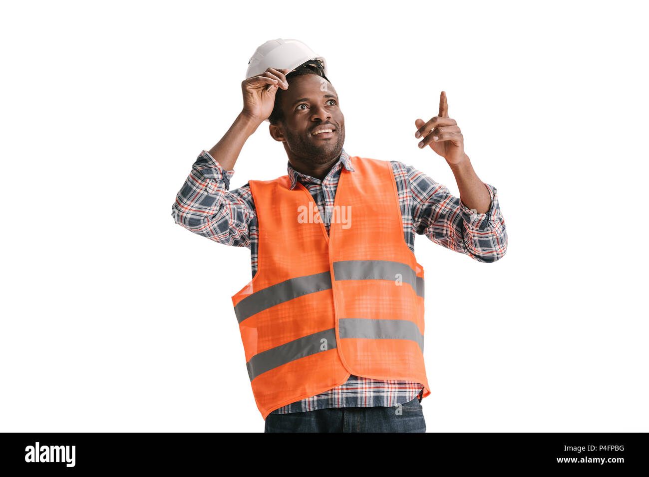 Construction worker pointing up hi-res stock photography and images - Alamy