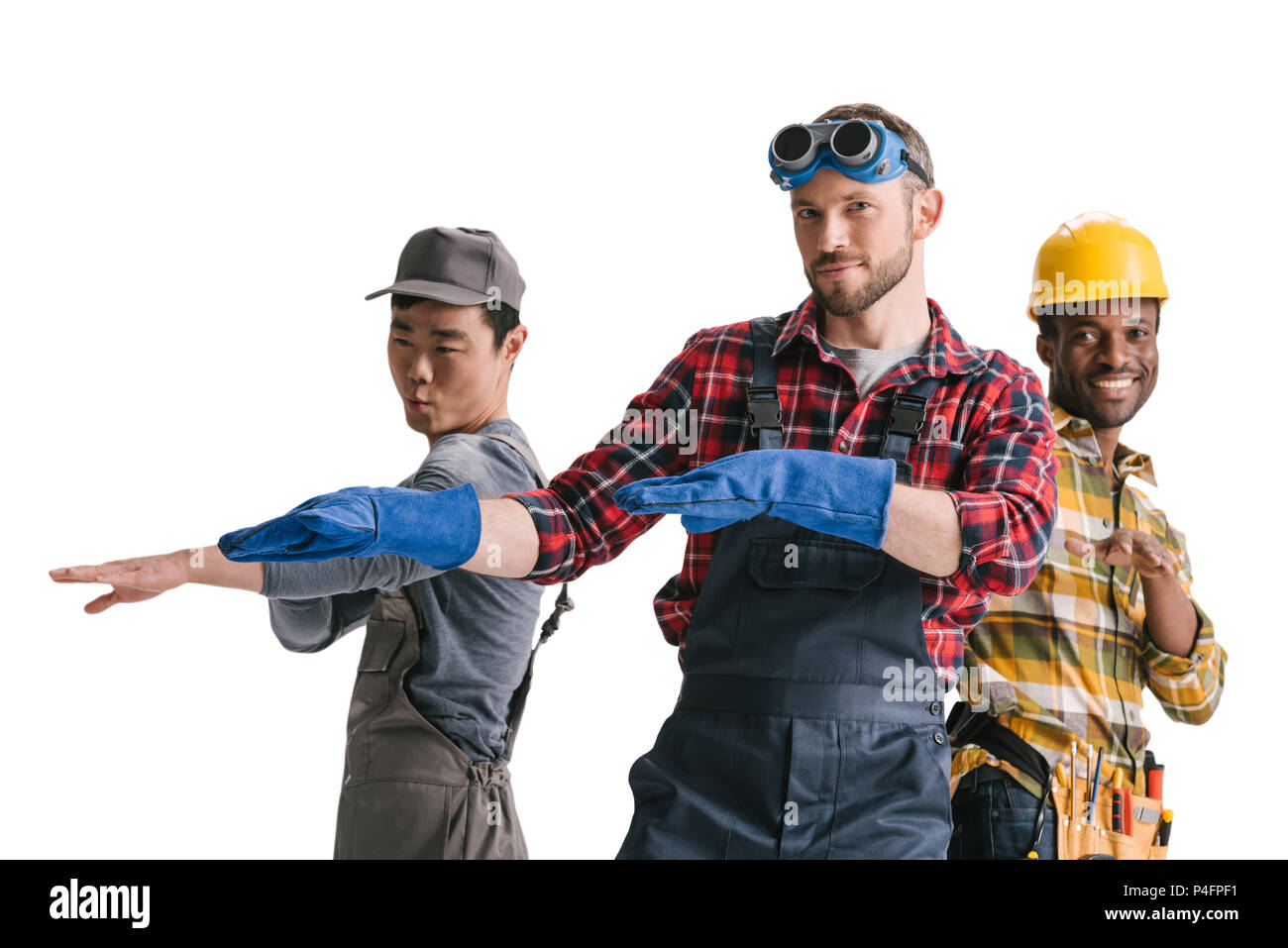 group of multiethnic construction workers dancing Stock Photo - Alamy