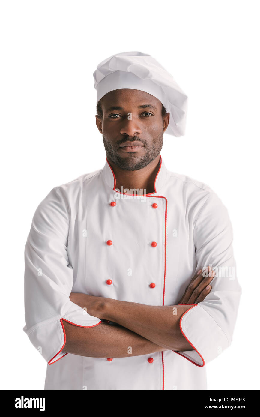 handsome african-american chef with folded arms isolated on white Stock ...